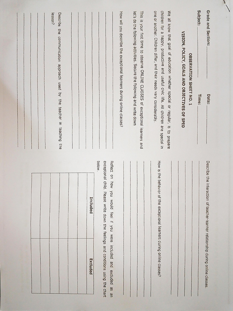 Observation Sheet | PDF | Learning | Cognition