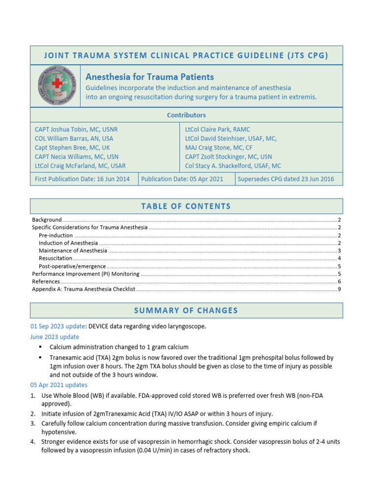 Anesthesia For Trauma Patients 05 Apr 2021 ID40 | PDF | Major Trauma ...