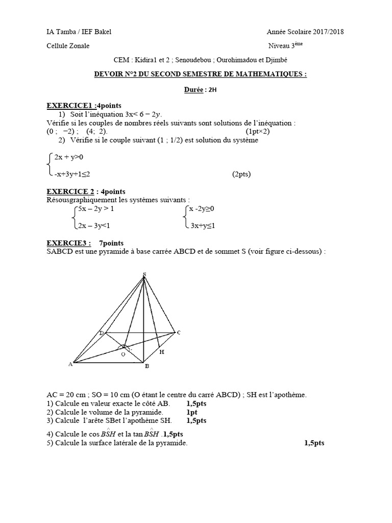 Devoir de Maths 3ème - Second Semestre | PDF