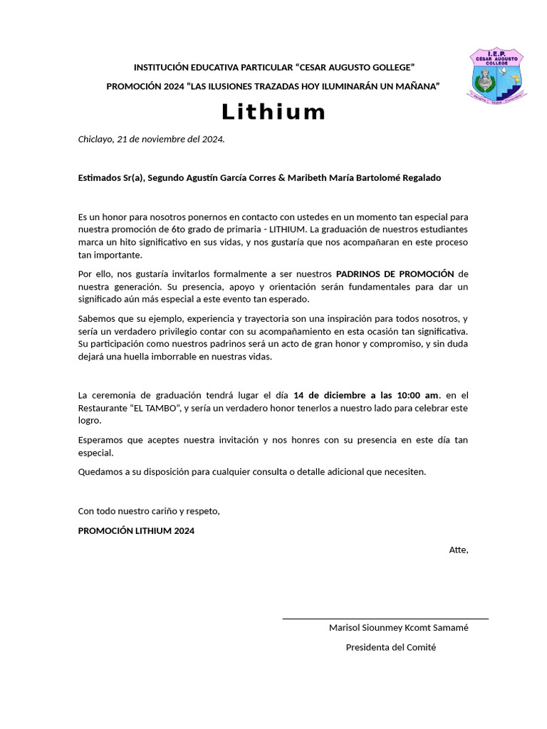 Institución Educativa Particular Cesar Augusto Gollege | PDF