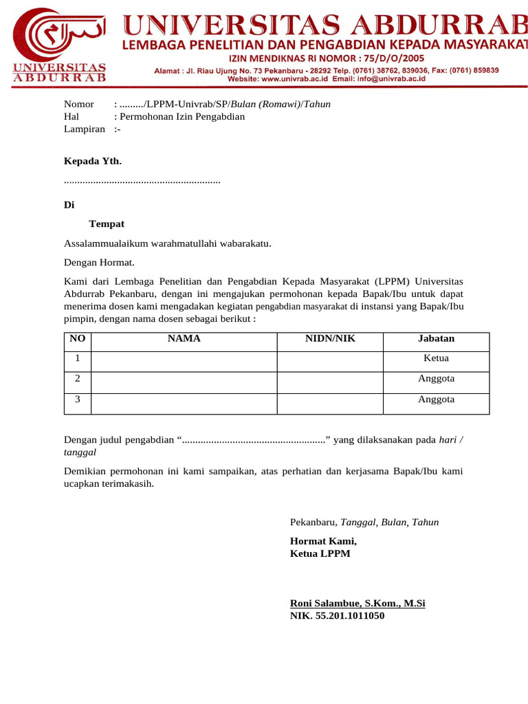 Format Surat Izin Pengabdian | PDF