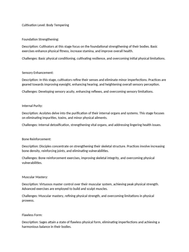 Cultivation Level Body Tempering | PDF | Qi