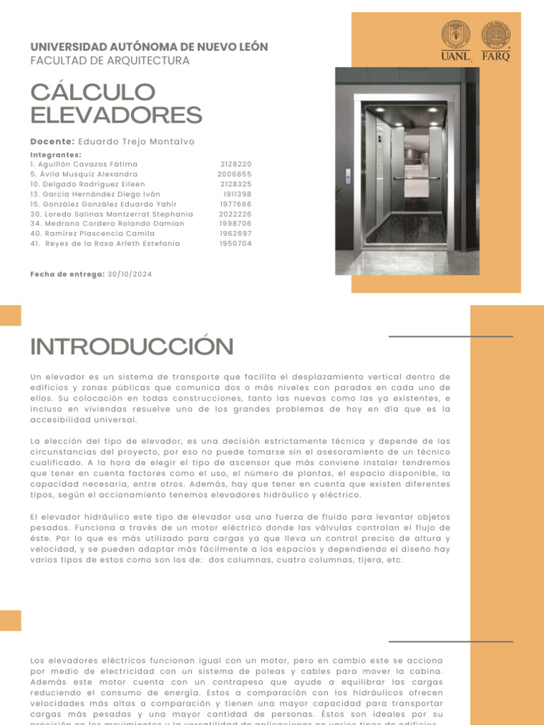 Cálculo de Elevadores | PDF | Ascensor | Ingeniería mecánica