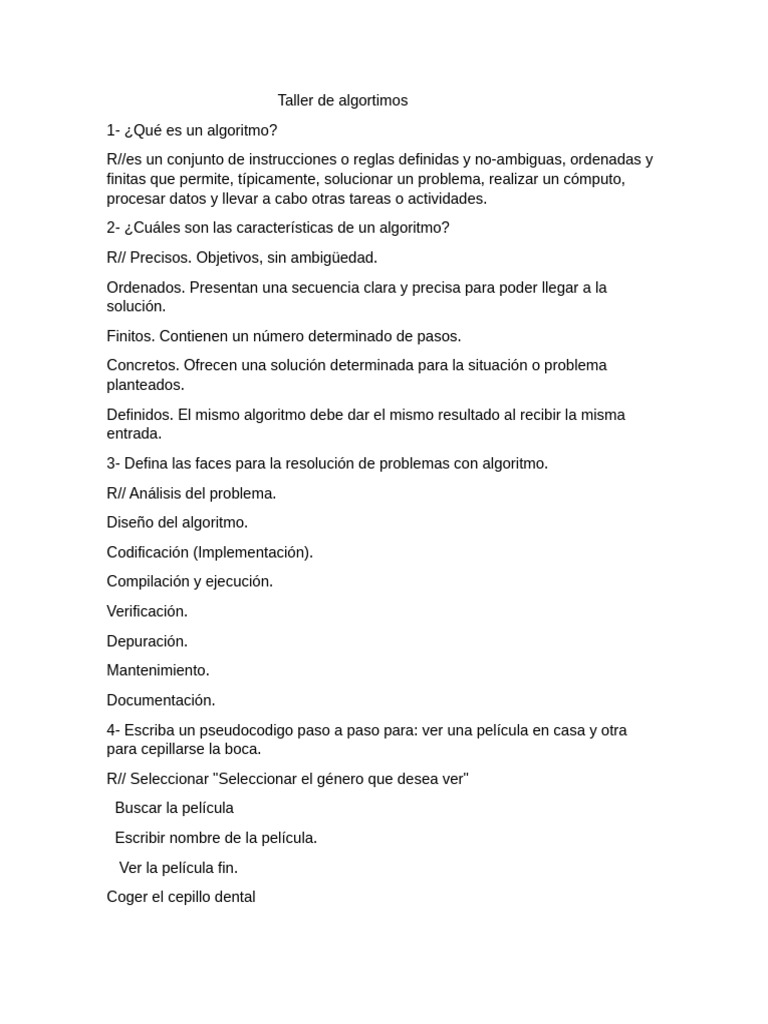 Solucion Taller de Algoritmos | PDF | Lenguaje de programación | Algoritmos