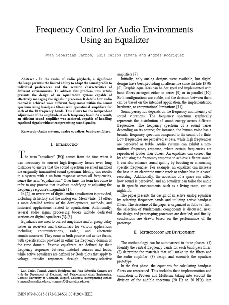 Frequency Control For Audio Environments Using An Equalizer | PDF | Equalization (Audio ...