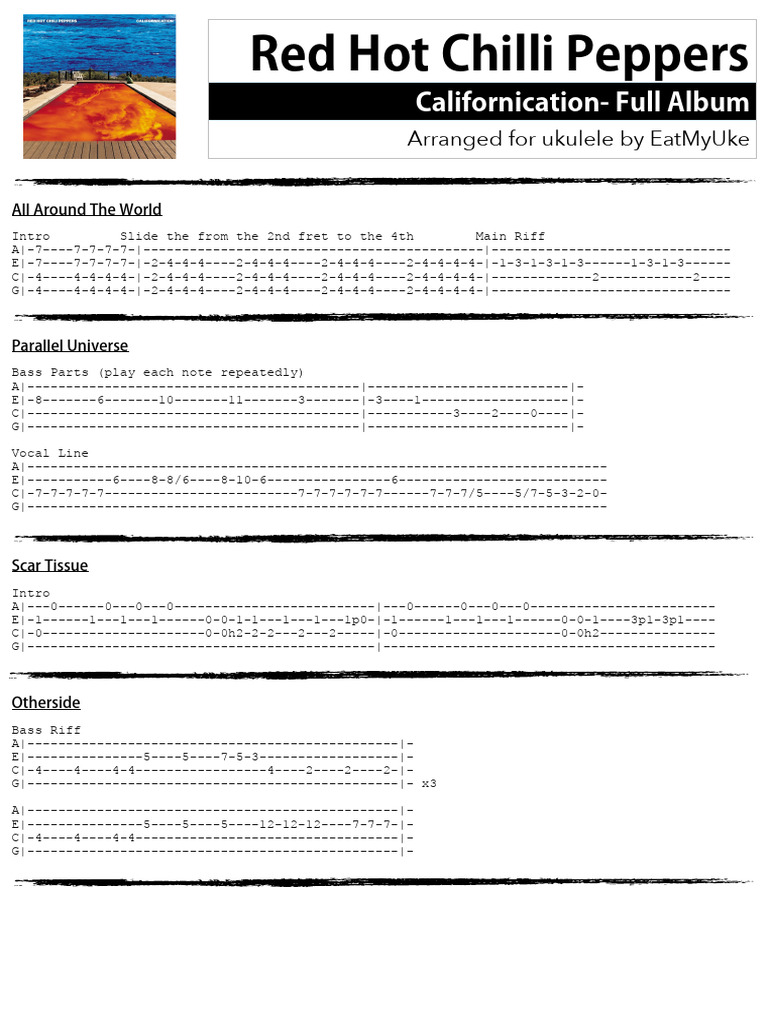 RHCP Californication Ukulele Tabs | PDF | Guitar Family Instruments | Musical Instruments