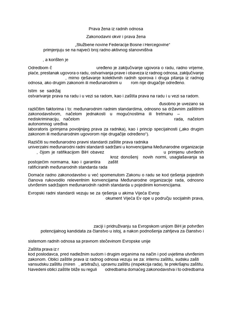 Prava Zena Iz Radnog Odnosa | PDF
