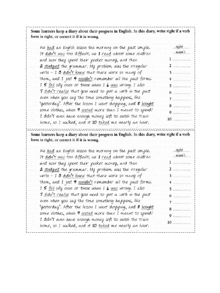 Past Simple Error Correction Tests - 107695 | PDF