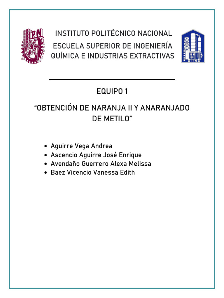 Equipo 1 Obt. Naranja II y Anaranjado de metilo 4IM53 | PDF | Ligero ...