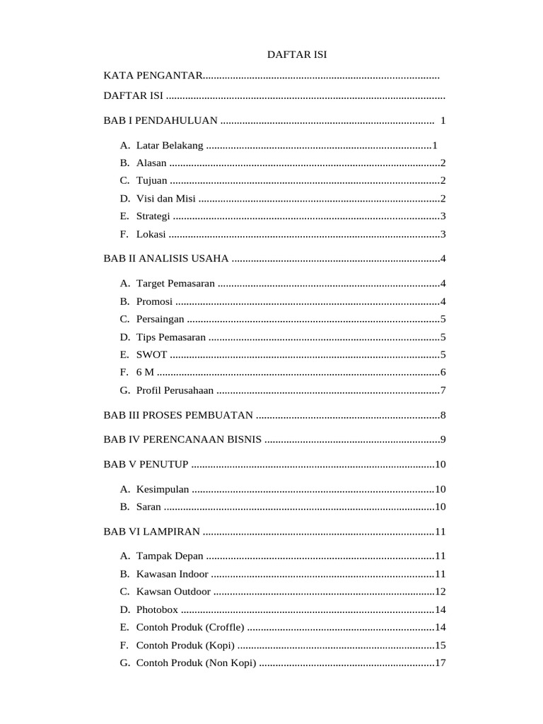 Proposal Usaha Syarah Rev 2 Daftar Isi | PDF