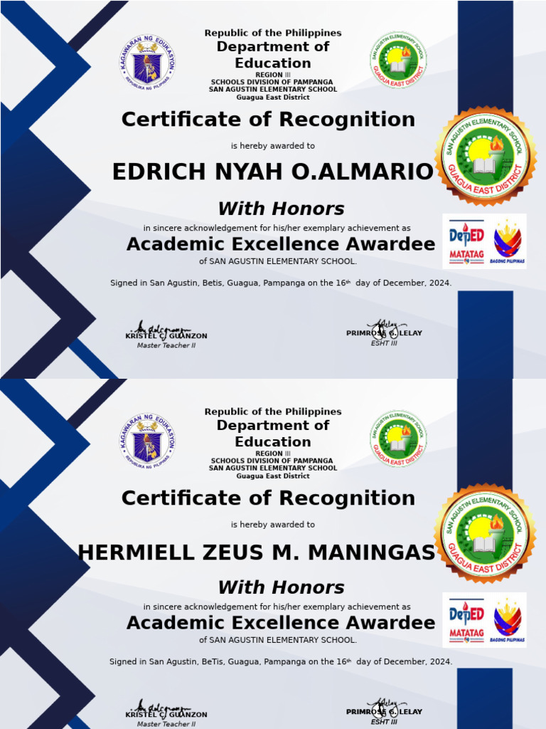 DepEd Certificates Recognition | PDF