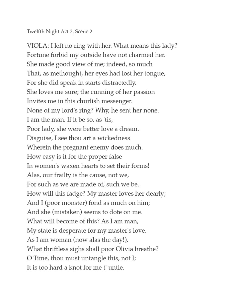 Twelfth Night - Viola's Ring Speech | PDF
