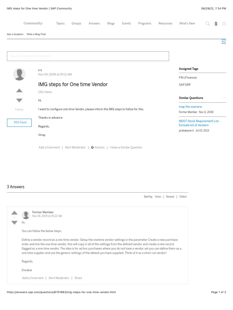 IMG Steps For One Time Vendor - SAP Community | PDF | Computing