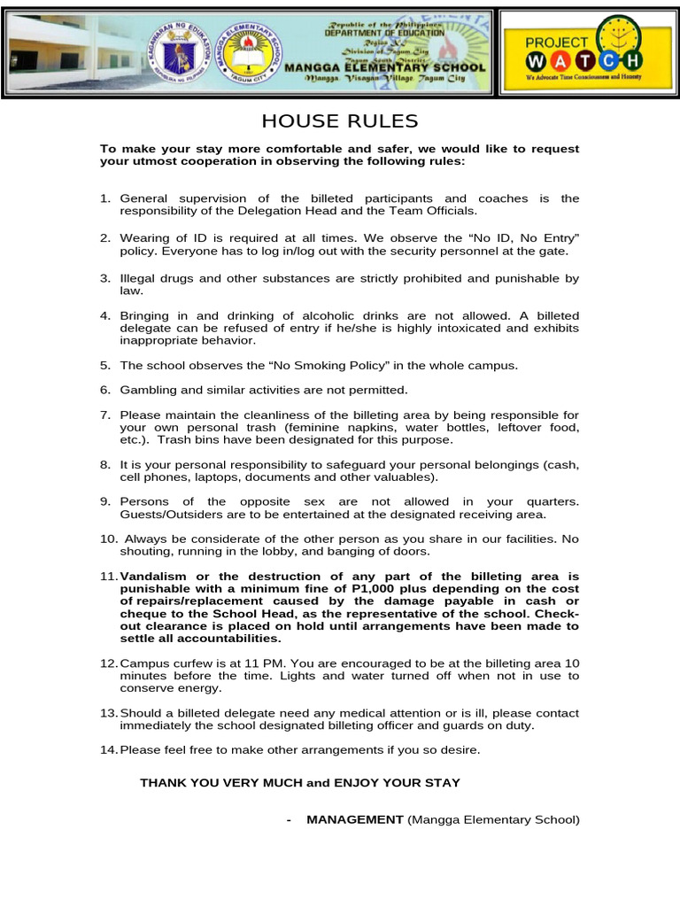 Hostel House Rules and Guidelines | PDF