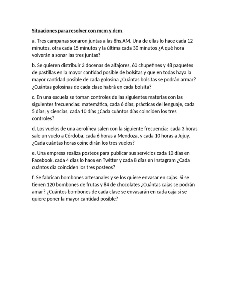 Situaciones para Resolver Con MCM y DCM | PDF
