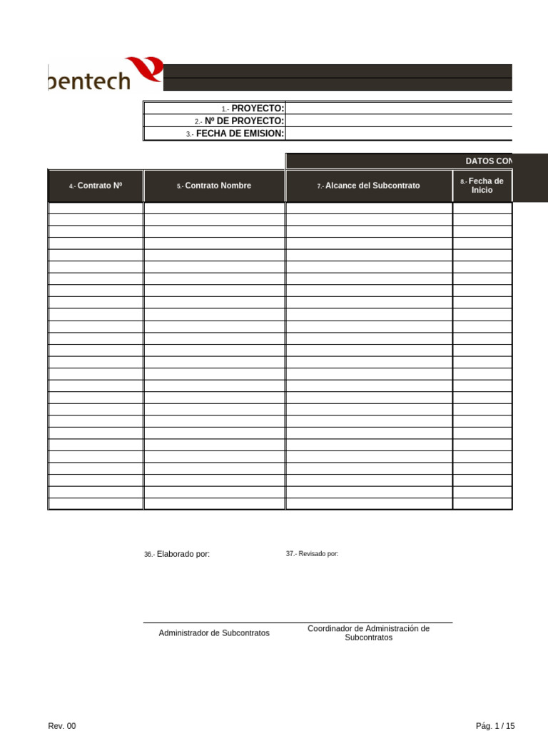 0000-0000-550-1320-QO-024-00 - 3-12 Registro de Subcontratos | PDF