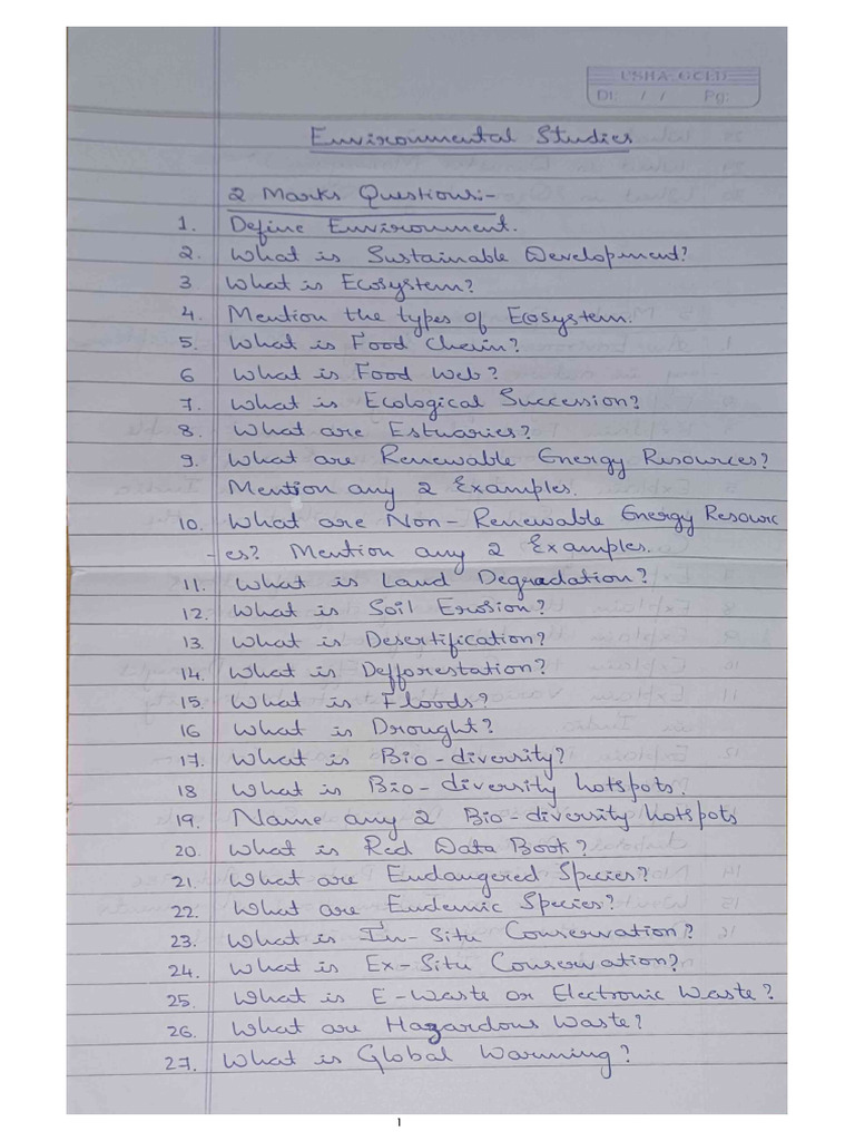 EVS Important Questions | PDF