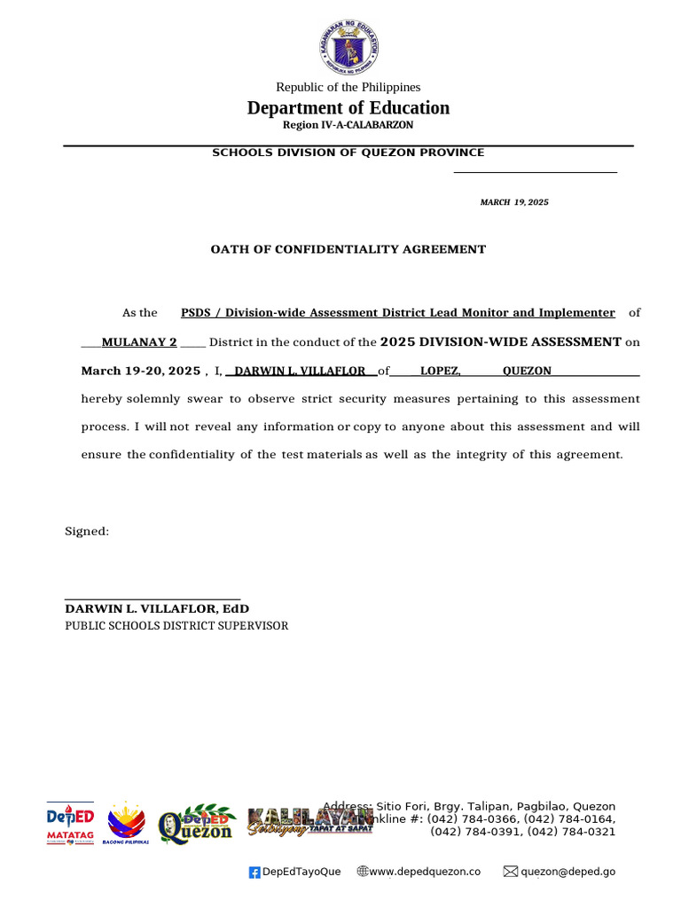 Oath of Confidentiality | PDF