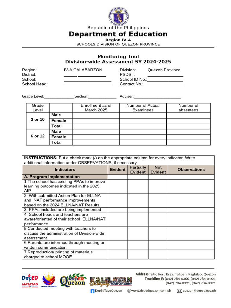 Division-Wide Assessment Guidelines 2024-2025 | PDF