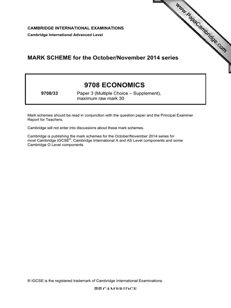 9708 Economics: MARK SCHEME For The October/November 2014 Series | PDF