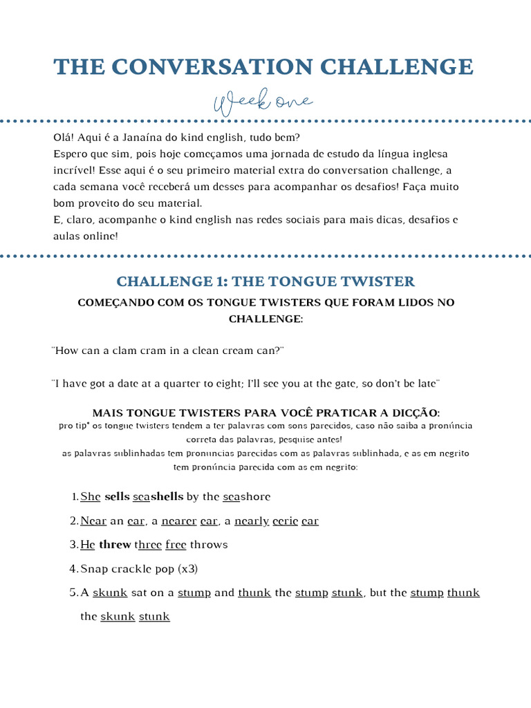 English Conversation Challenge Week 1 | PDF | Fairies