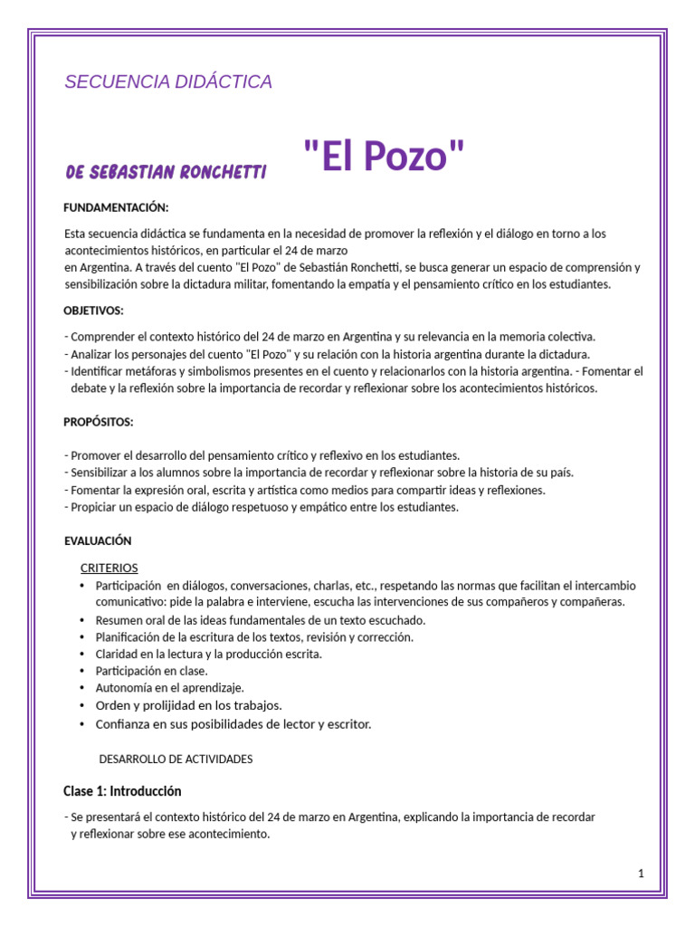 Secuencia Del Cuento El POZO 2025 | PDF | Narración | Cuentos