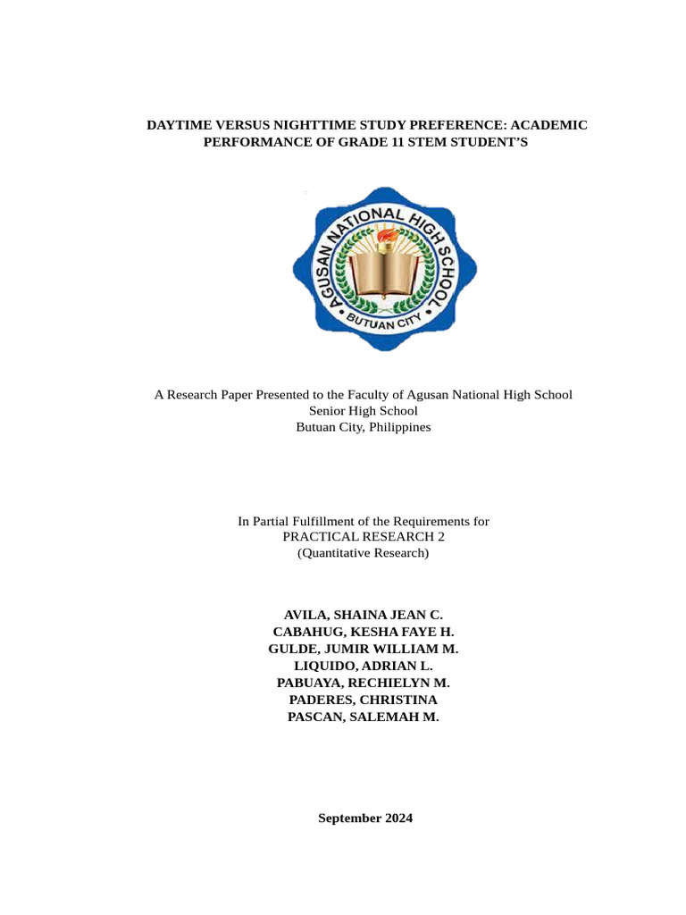 Daytime vs. Nighttime Study Impact | PDF | Behavioural Sciences ...