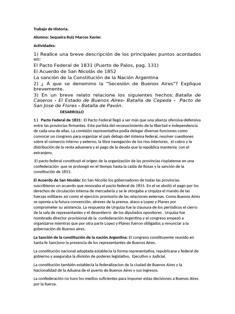 Trabajo de Historia Construccion de El Estados Nacional Sequeira Ruiz ...