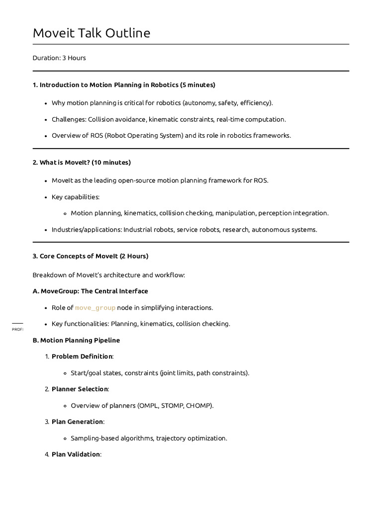 Outline For A Talk On MoveIt2 | PDF | Robotics | Computer Science