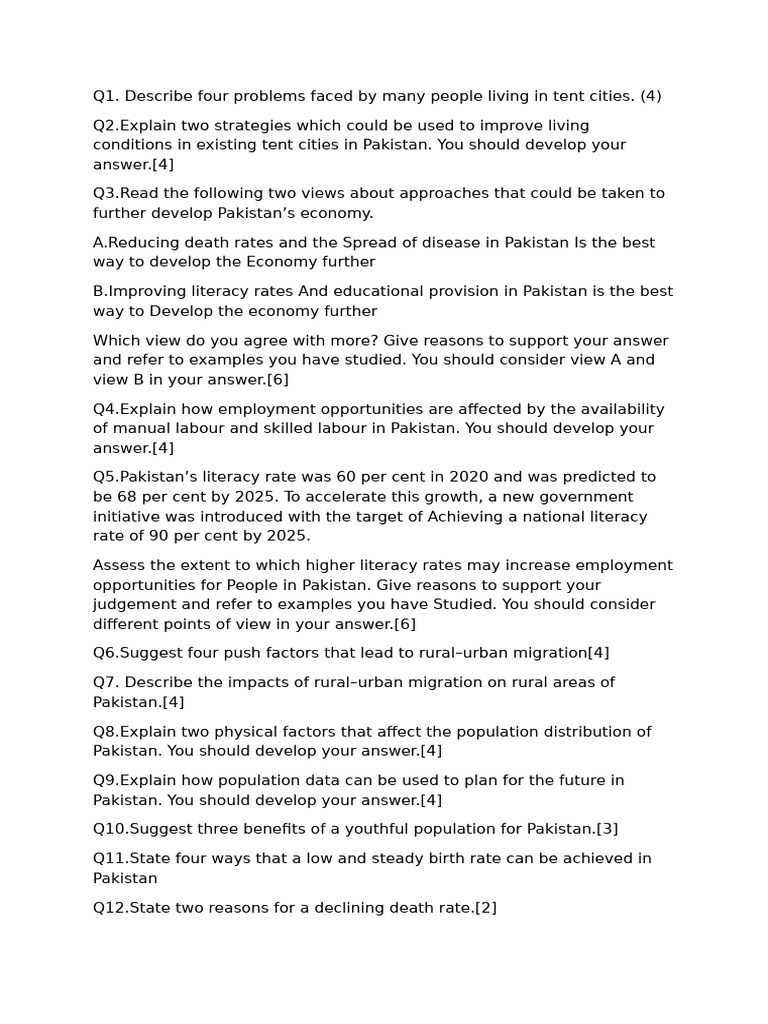 Imp Qs of Poulation OLevel | PDF | Human Migration | Employment