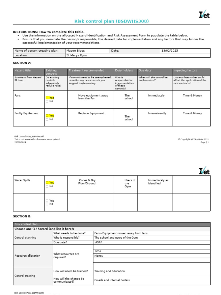 GYM RISK CONTROL FINAL | PDF | Risk | Workplace