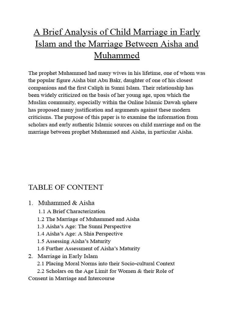 A Brief Analysis of Child Marriage in Early Islam and The Marriage ...
