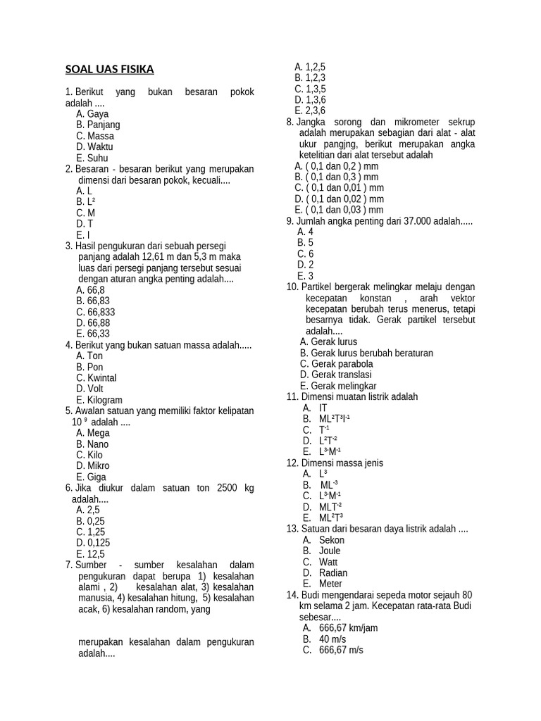 FISIKA SOAL UAS 2025 | PDF