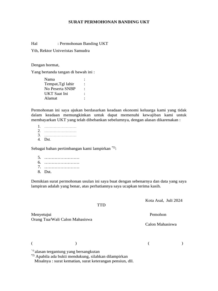 Surat Permohonan Banding Ukt-1 | PDF