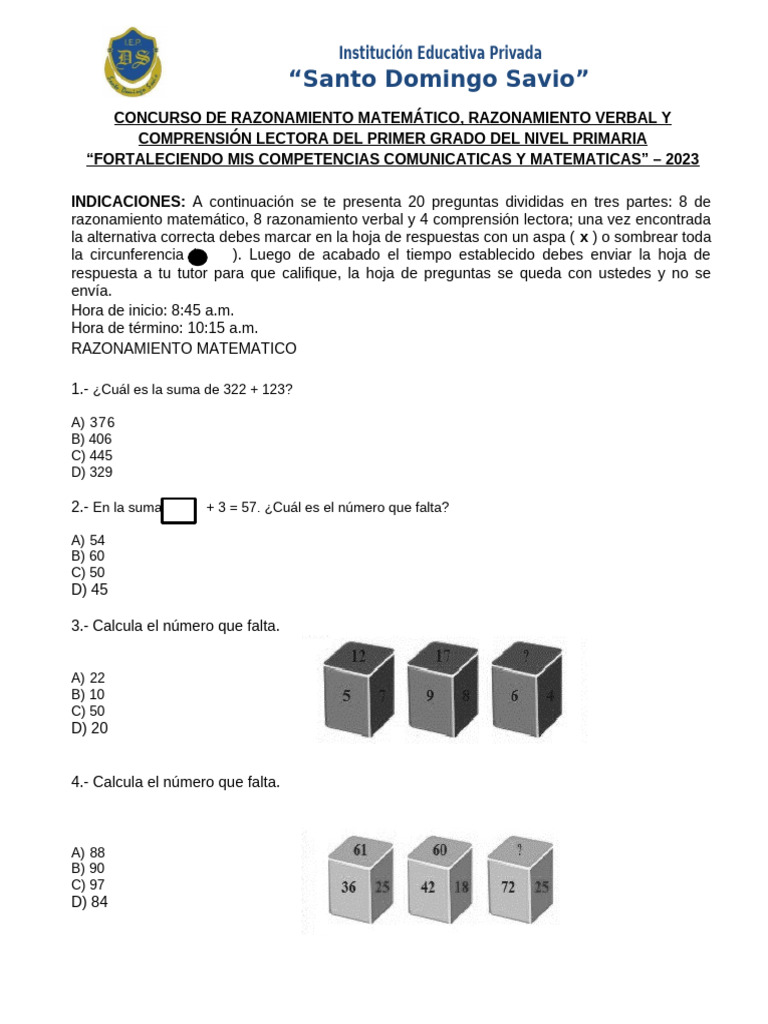 Concurso de Razonamiento Primaria 2023 | PDF