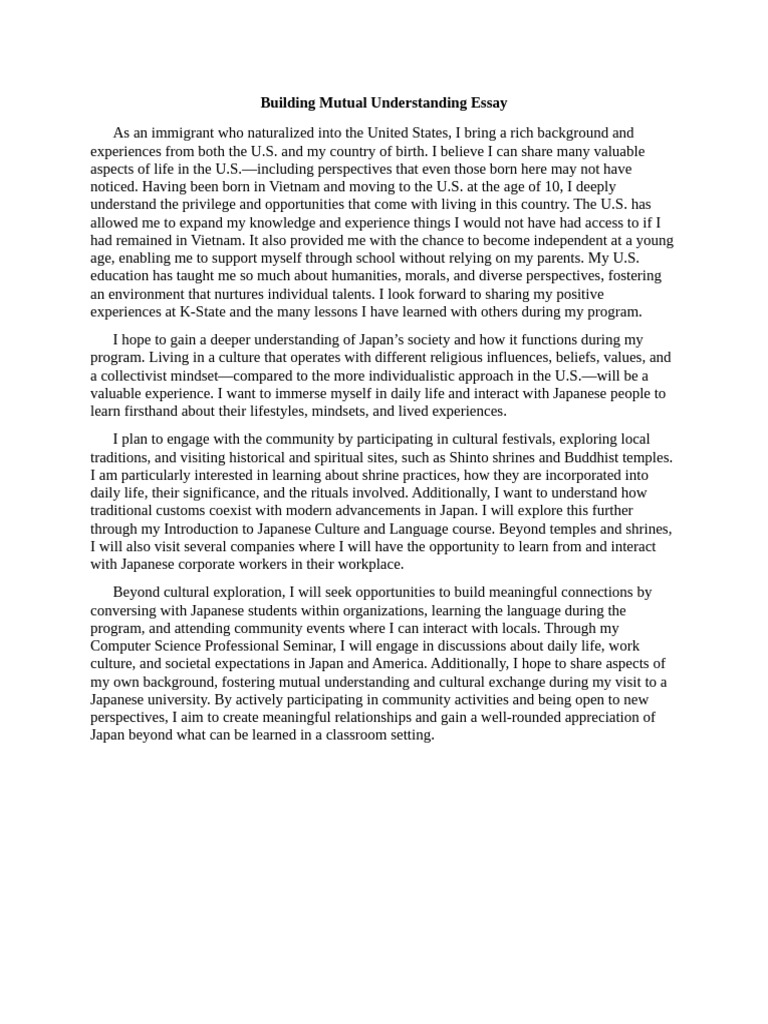 Building Mutual Understanding Essay | PDF | Community | Social Psychology