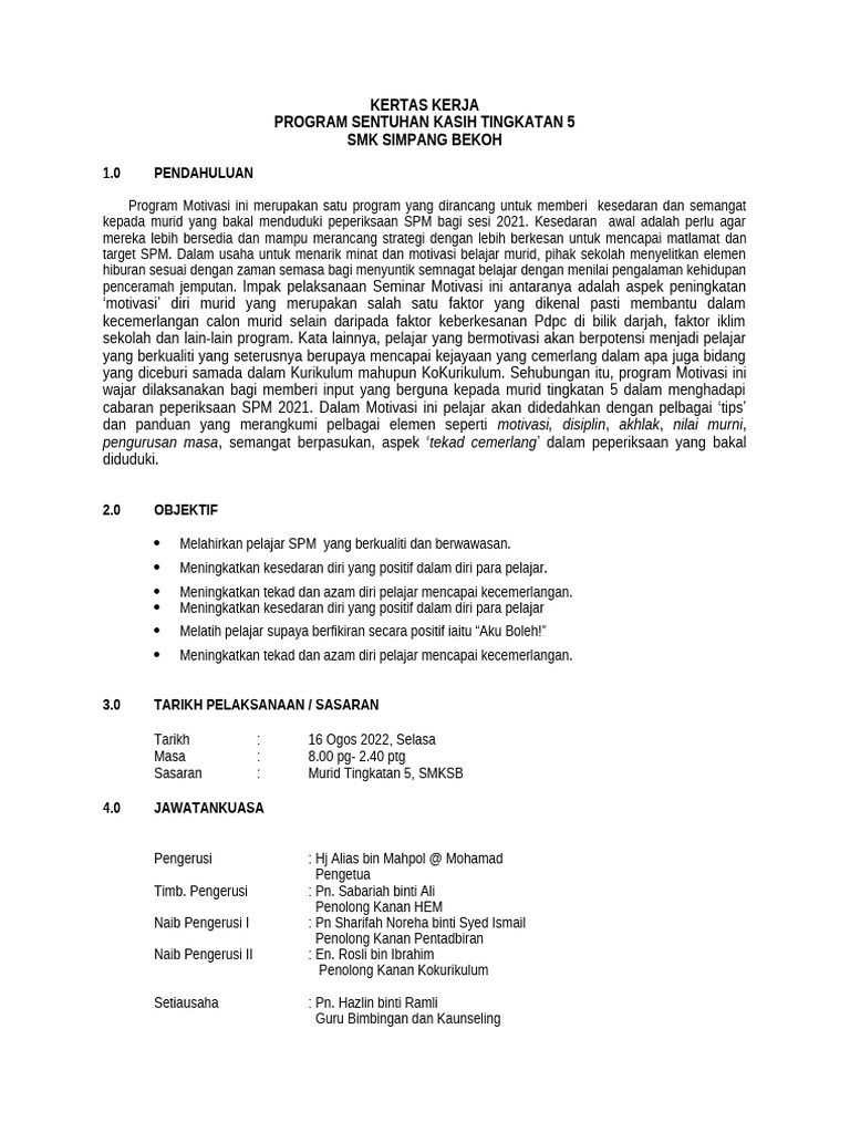 Kertas Kerja Sentuhan Kasih | PDF