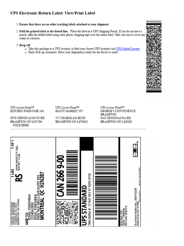UPS Electronic Return Label - View - Print Label | PDF
