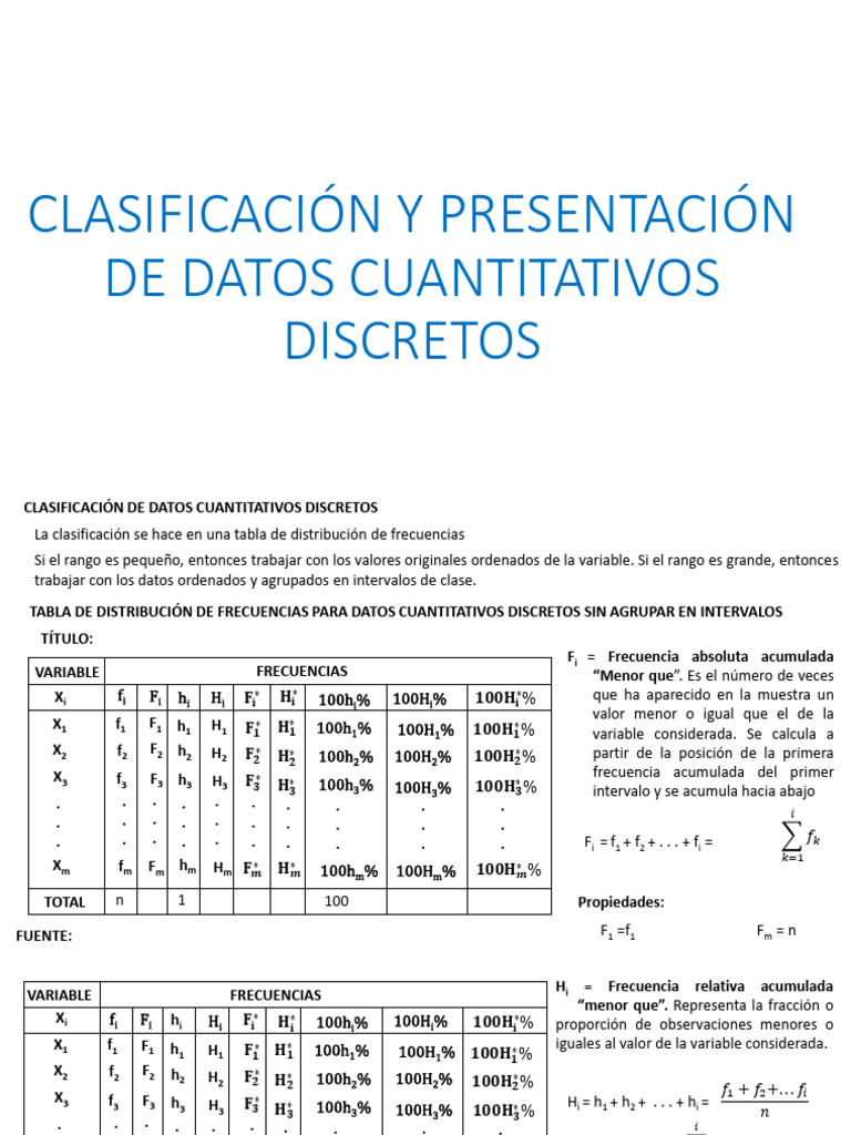 Clasificación y Presentación de Datos Cuantitativos Discretos | PDF
