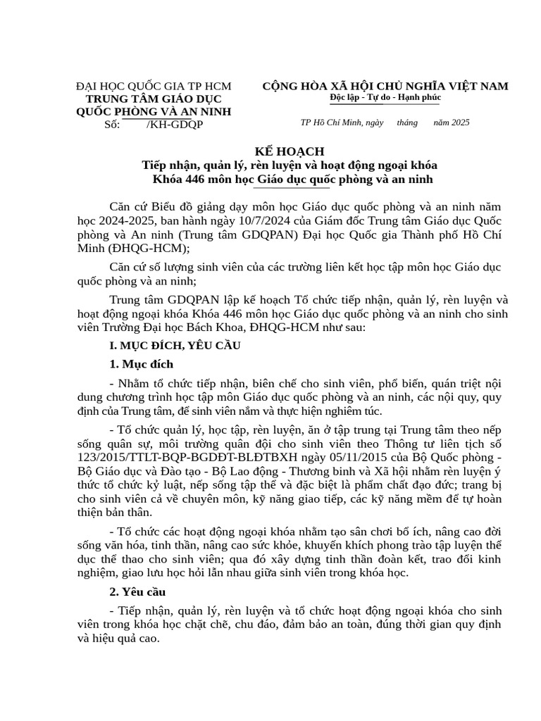 Kế Hoạch Tiếp Nhận K446-VP | PDF