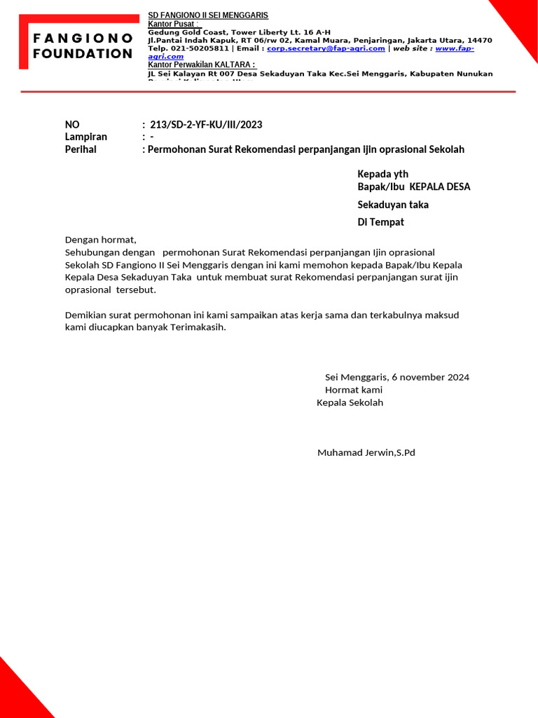 SURAT PERMOHONAN Ijin Operasional | PDF