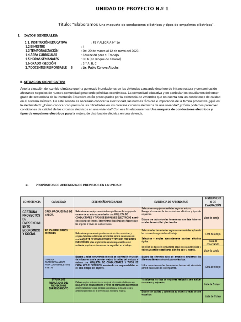 UNIDAD DE PROYECTO #1 - 3ro | PDF | Iniciativa empresarial