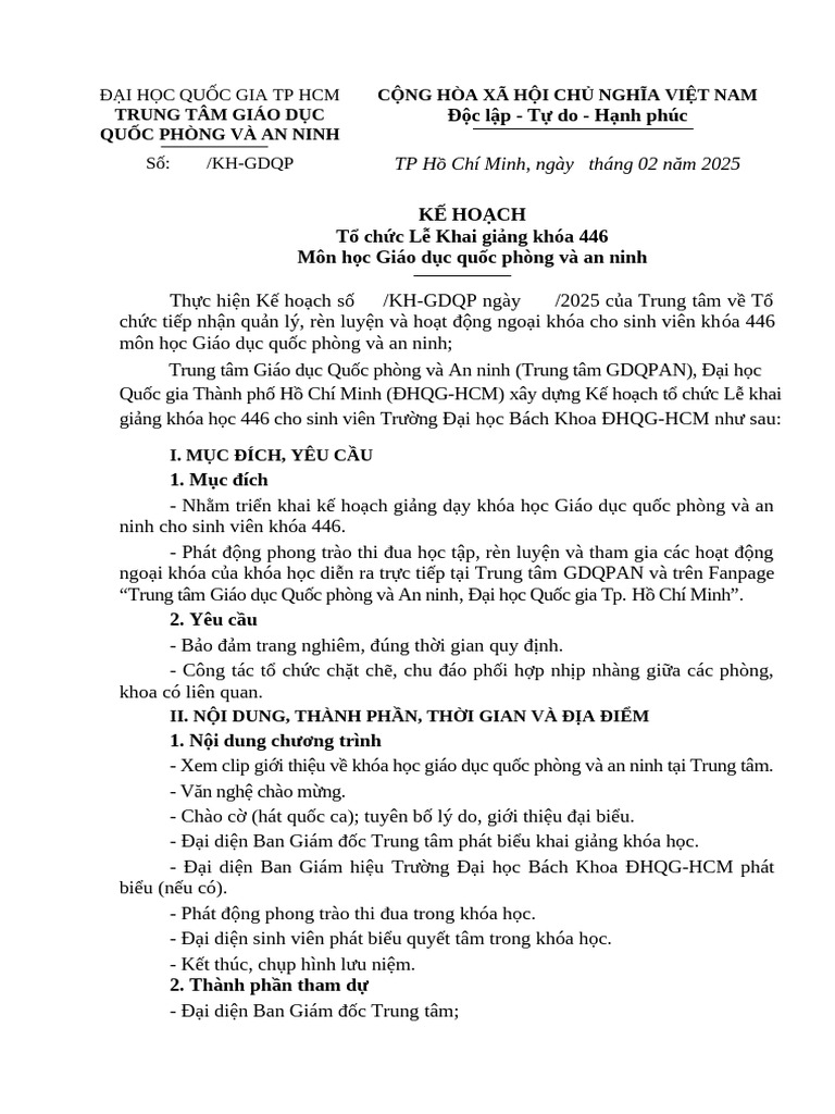 KH Khai Giảng K446 | PDF