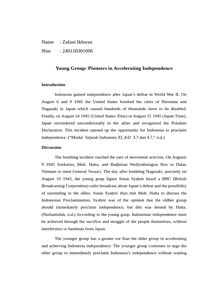 Young Group Pioneers in Accelerating Independence - 240110301006 ...