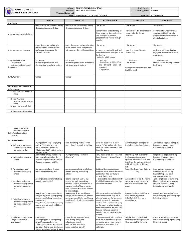 DLL_MAPEH-1_Q1_W3 | PDF