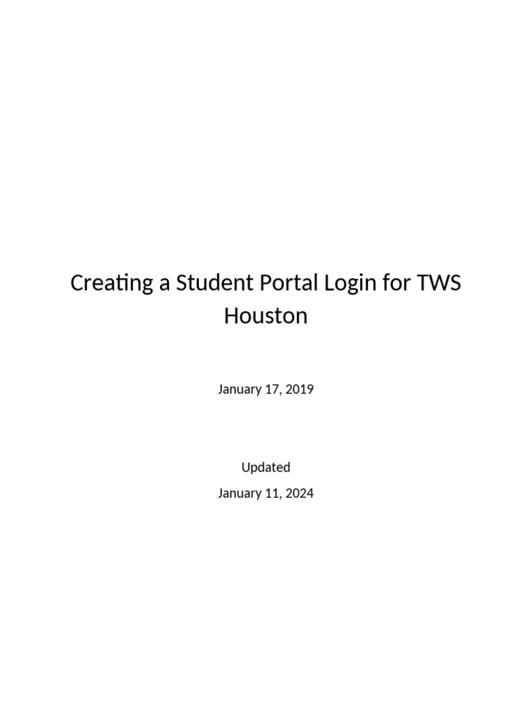 Creating A TWS Houston Student Portal First Time Login-1 | PDF