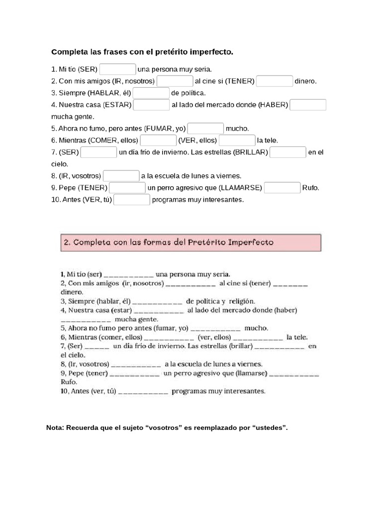 Primer Ejercicio Imperfecto | PDF