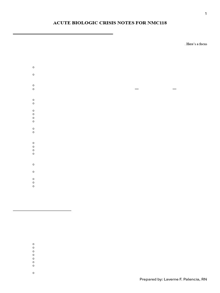 Acute Biologic Crisis Notes For NMC118 | PDF | Stroke | Burn