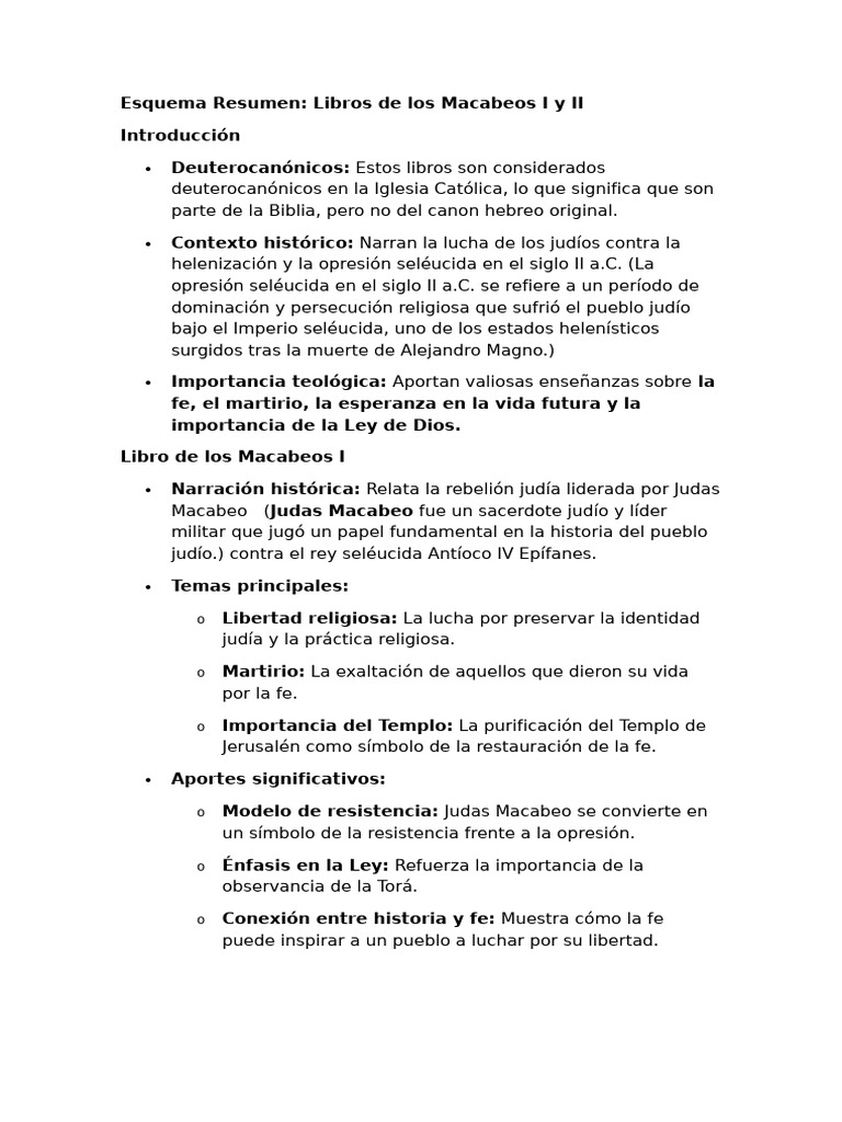 Esquema Resumen macabeos | PDF | Biblia | Fe