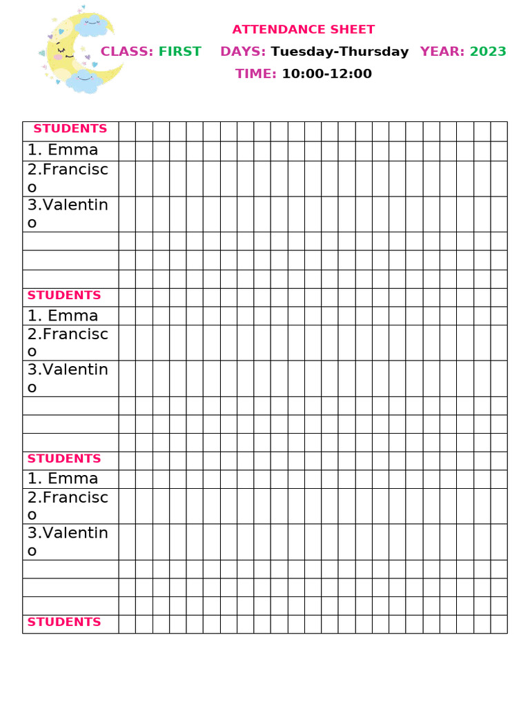 Attendance Sheet 2025 | PDF